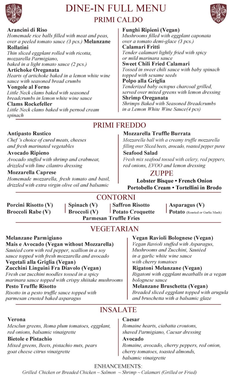 Valentine's Day Full Ala Carte Menu - Verona Ristorante Farmingdale