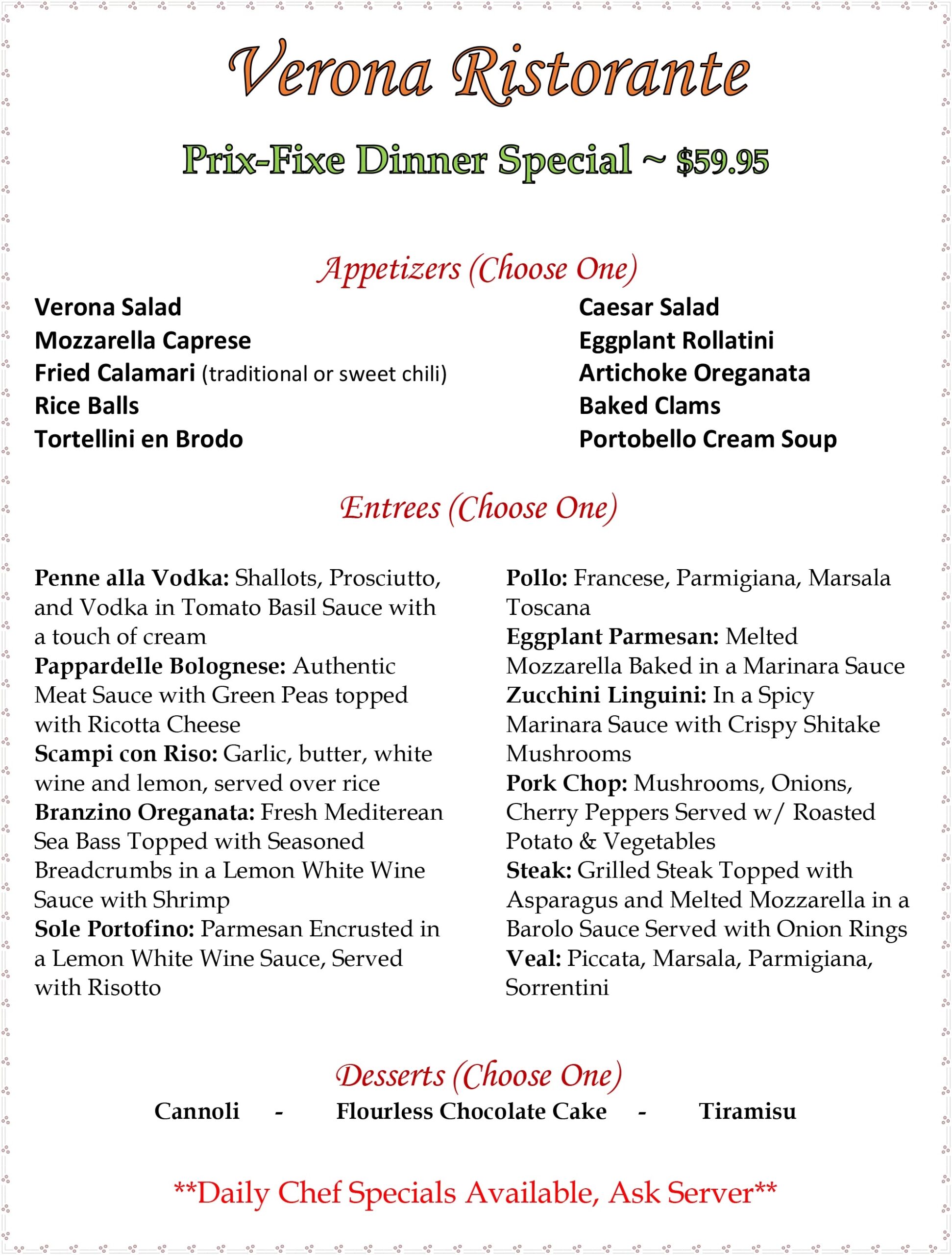 Mother’s Day Prix Fixe Menu – Verona Risorante Farmingdale