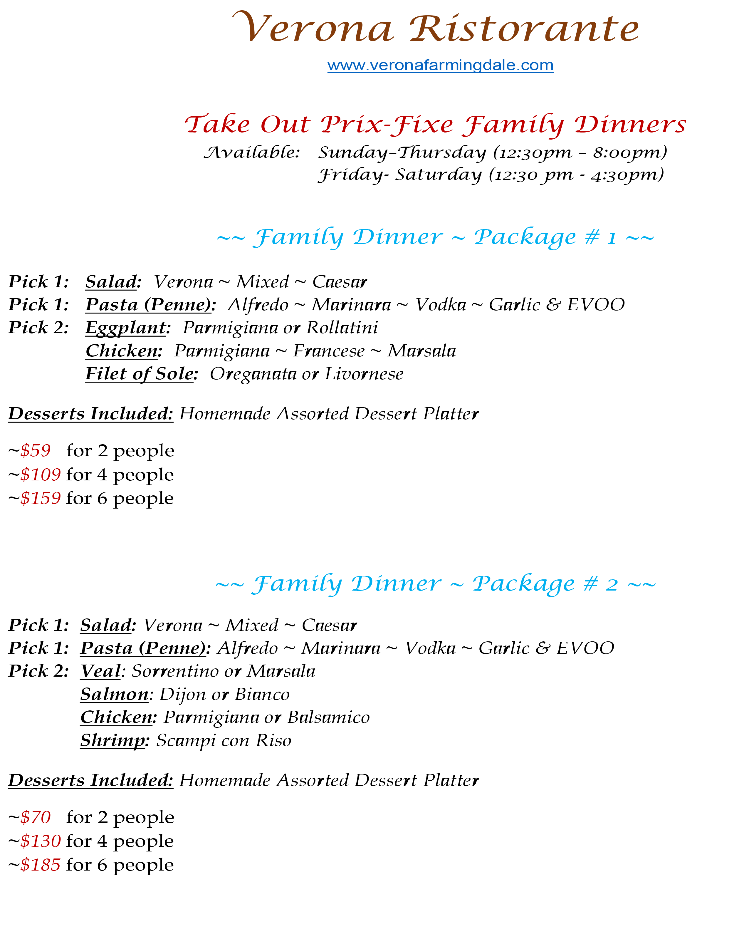 Take-Out & Prix-Fixe Family Catering – Verona Risorante Farmingdale