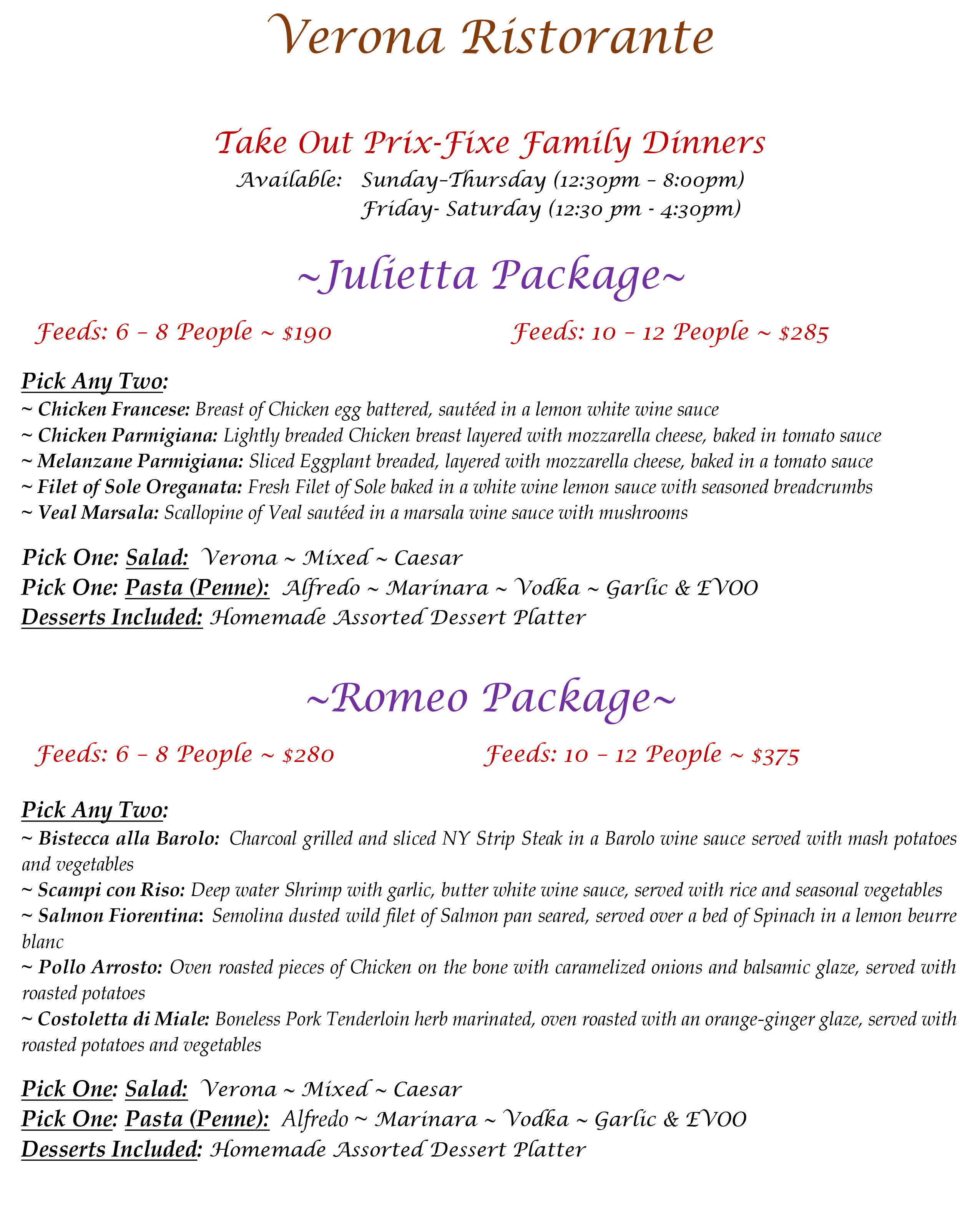 Take-Out & Prix-Fixe Family Catering – Verona Risorante Farmingdale