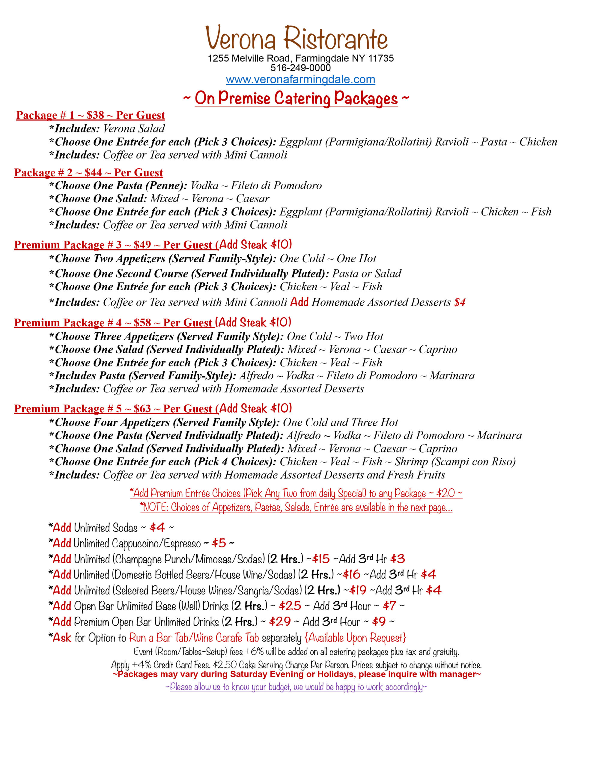 On-Premise Catering – Verona Risorante Farmingdale