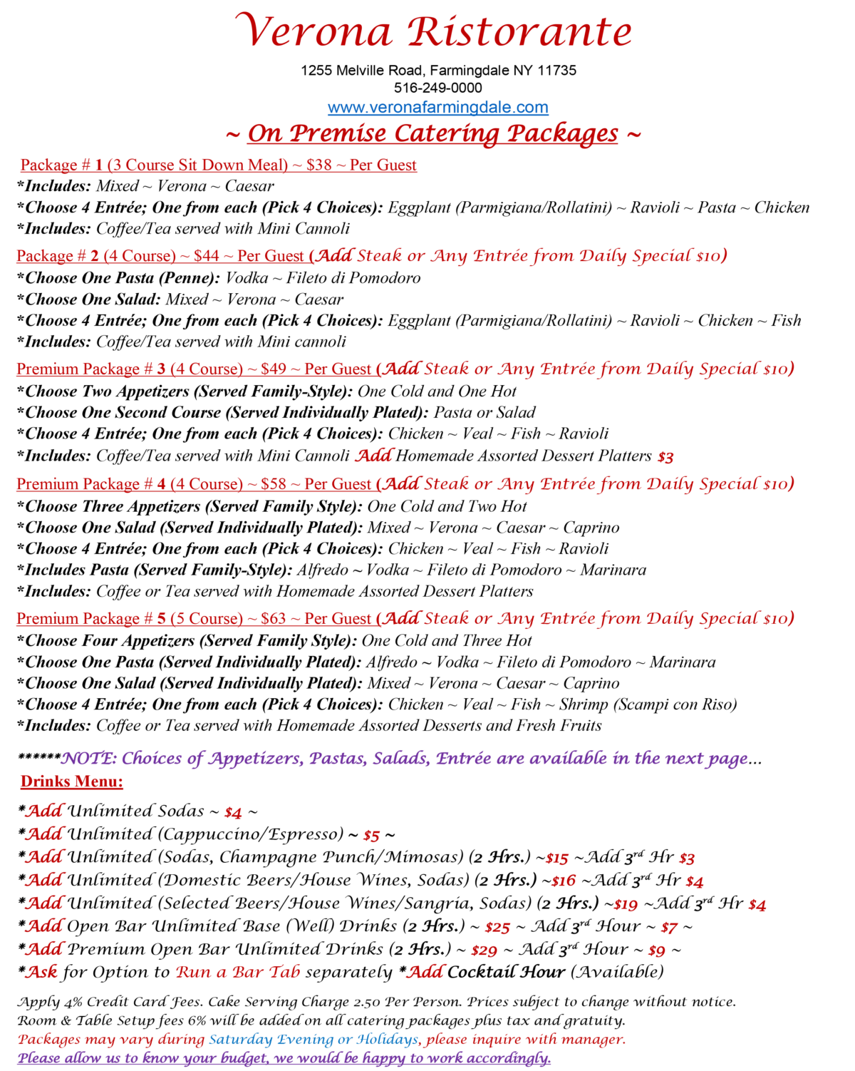 On-Premise Catering - Verona Ristorante Farmingdale